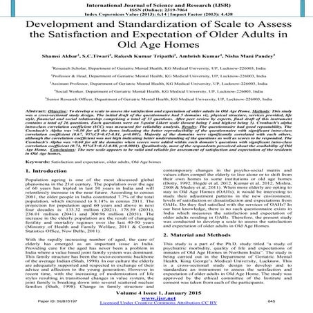 SATISFACTION AND EXPECTATION SCALE FOR OLDER ADULTS | PDF