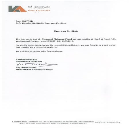 Khatib & Alami (Experience Certificate) | PDF