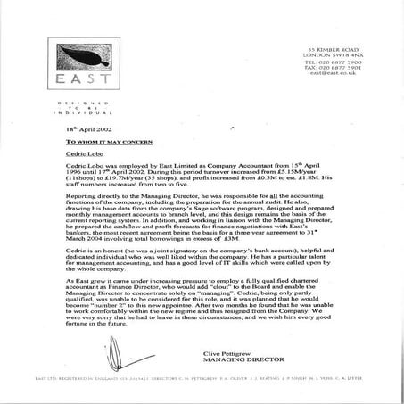 Employment Reference Letter - East | PDF