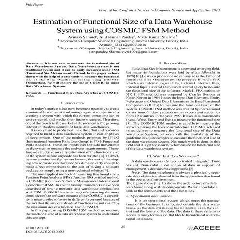 Estimation of Functional Size of a Data Warehouse System using COSMIC FSM Method | PDF