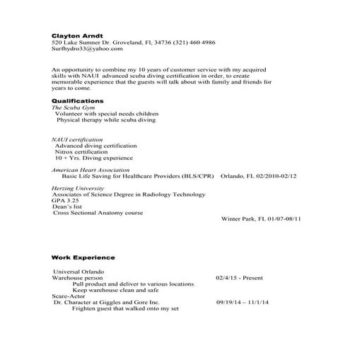 diving resume | DOC