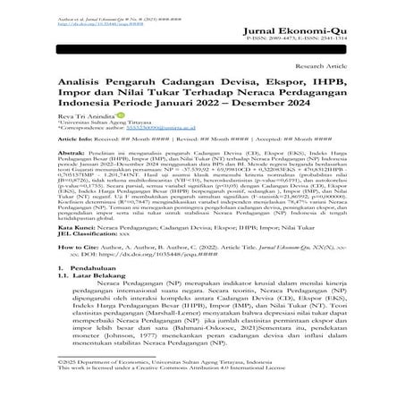 Analisis Pengaruh Cadangan Devisa, Ekspor, IHPB, Impor dan Nilai Tukar Terhadap Neraca ...