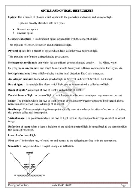 Ray Optics Class 12 Part-1 | PPT