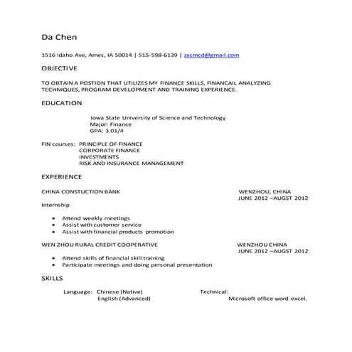 Da Chen | DOCX | Business | Business and Finance