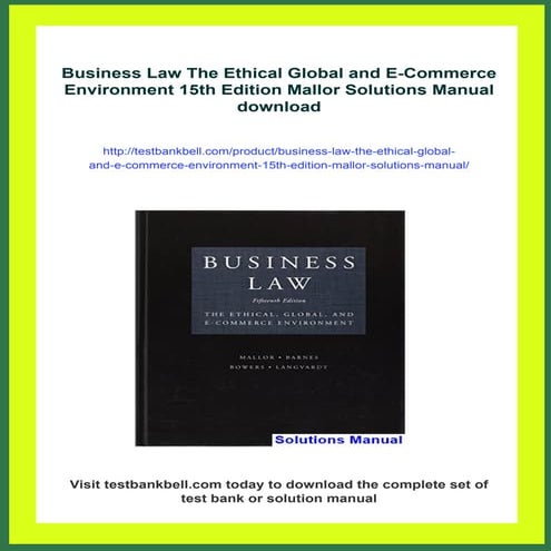 Business Law The Ethical Global and E-Commerce Environment 15th Edition ...