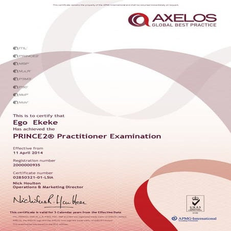 PRINCE2 PRACTITIONER CERTIFICATE | PDF