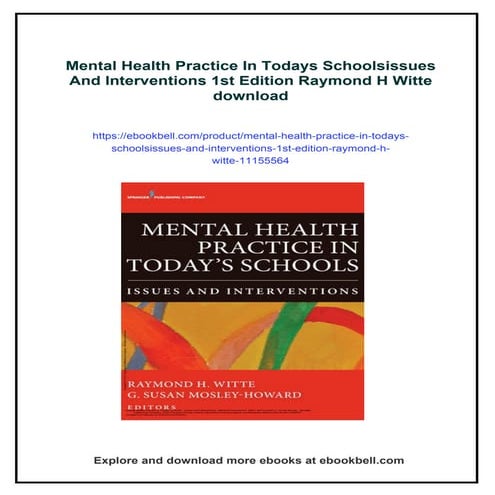 Mental Health Practice In Todays Schoolsissues And Interventions 1st ...