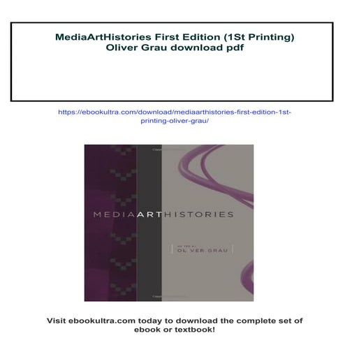 MediaArtHistories First Edition (1St Printing) Oliver Grau | PDF