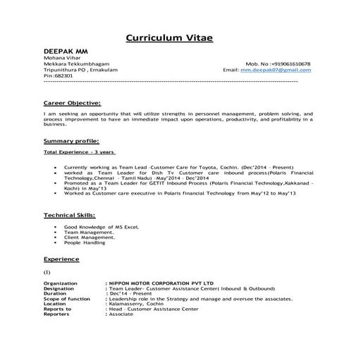 CV-Deepak | DOCX | Human Resources | Business