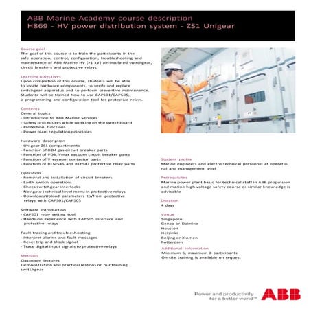 Course description H869 - HV power distribution system - ZS1 Unigear | PDF