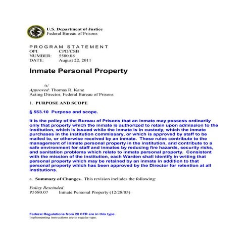 BOP: Inmate Personal Property | PDF