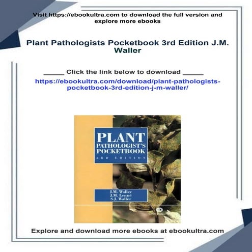 Plant Pathologists Pocketbook 3rd Edition J.M. Waller | PDF
