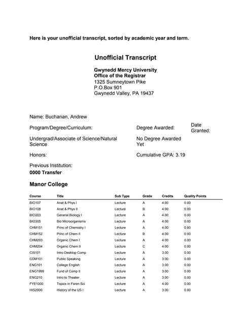 Unofficial transcript from uottawa | PDF