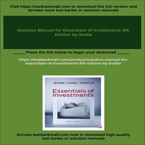 Solution Manual for Essentials of Investments 9th Edition by Bodie | PDF