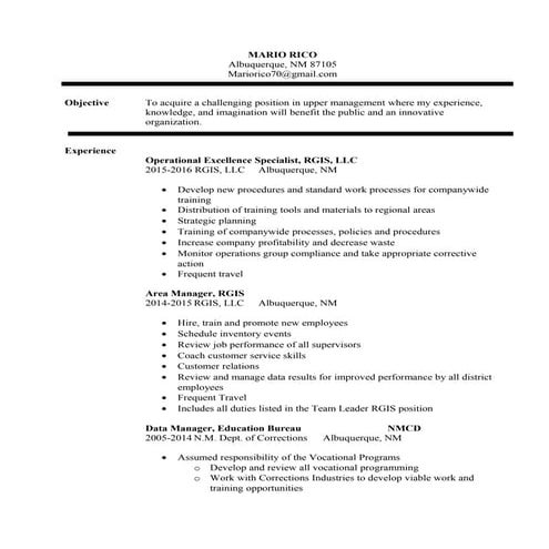 Resume for Mario Rico nci | DOC