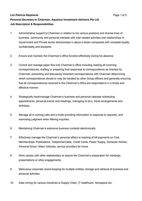 JOB DESCRIPTION - PA TO DIRECTOR | PDF