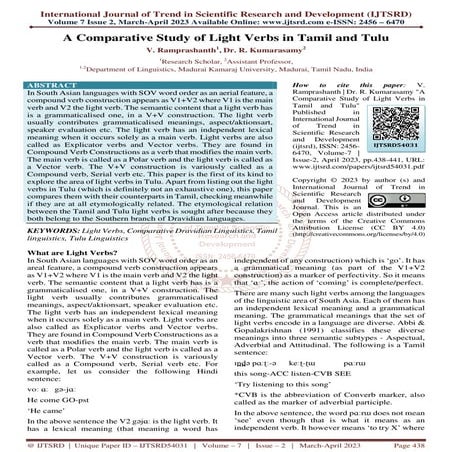 A Comparative Study of Light Verbs in Tamil and Tulu | PDF
