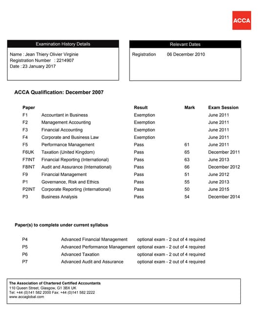 ACCA Exam Status Report | PDF