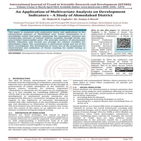 An Application of Multivariate Analysis on Development Indicators – A Study of Ahmedabad ...