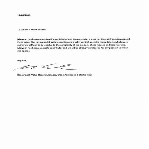 Crane Letter of Recommendation | PDF