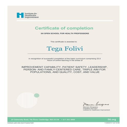 IHI Open School Basic Certificate | PDF