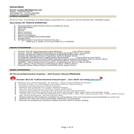 Usman Ghani Resume LTE | DOCX | Computer Networking | Computing
