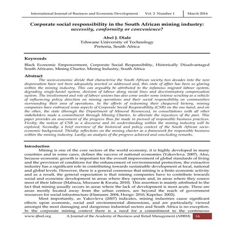 Corporate Social Responsibility in the South African Mining Industry | PDF