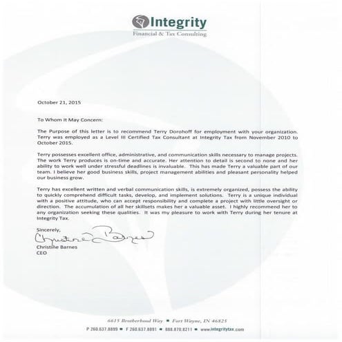 Terry Letter of Recommendation | PDF