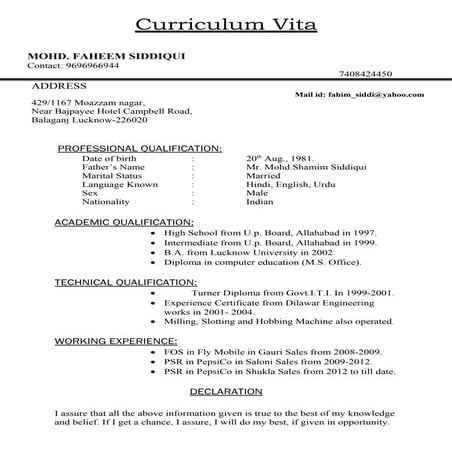 MOHD. FAHEEM SIDDIQUI | DOC | Education