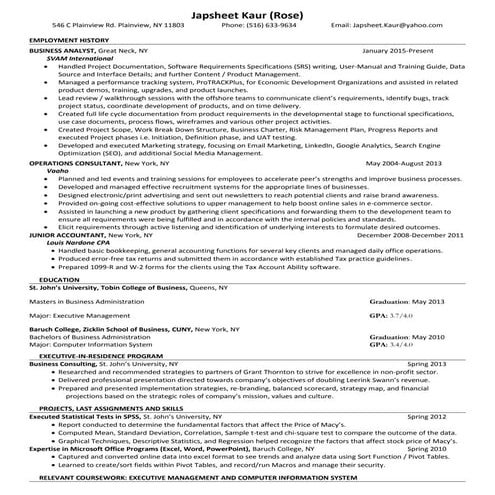 Resume - NYU Graduate (Economics, Business) | PDF