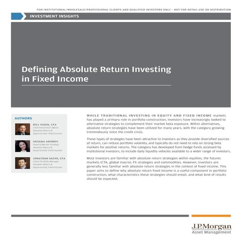 JP Morgan Absolute Return Investing in Fixed Income | PDF | Stocks and ...