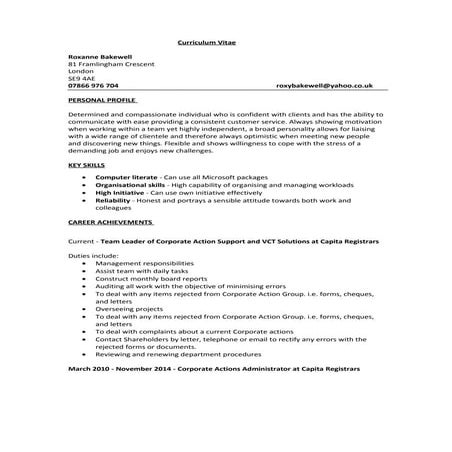 Roxanne Bakewell CV2 | DOC | Career Advice | Careers
