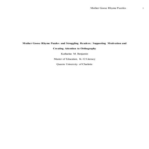 Mother Goose Rhyme Puzzles and Struggling Readers | PDF