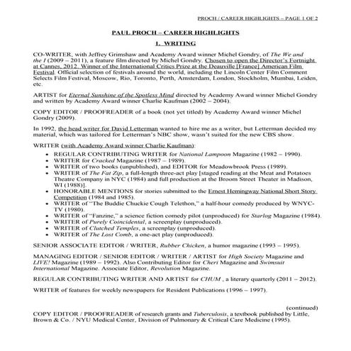PAUL PROCH Career Highlights 3-14-15.DOC