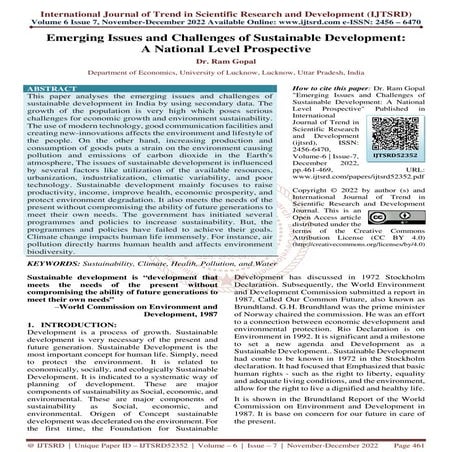 Emerging Issues and Challenges of Sustainable Development A National Level Prospective | PDF