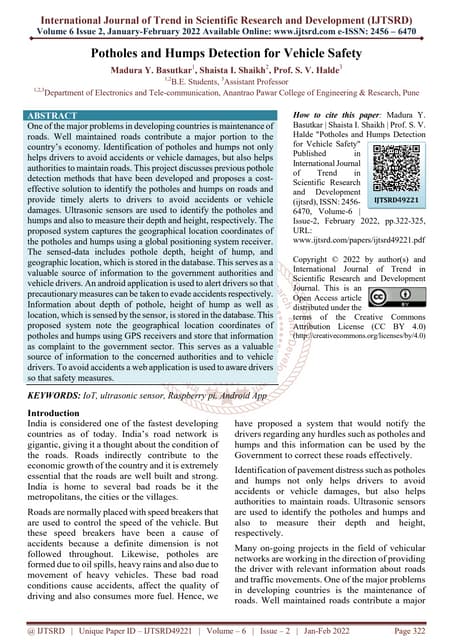 IRJET - Design Paper on Pothole Monitoring System | PDF