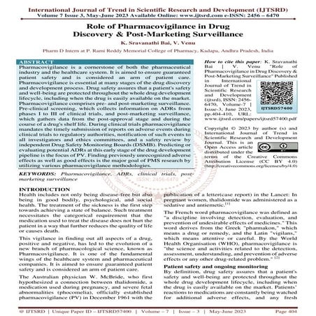 Role of Pharmacovigilance in Drug Discovery and Post Marketing ...