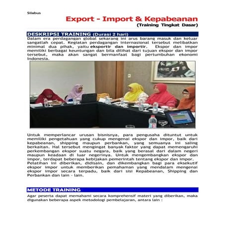 Silabus training "EXPORT IMPORT & Kepabeanan" (tingkat dasar) | PDF