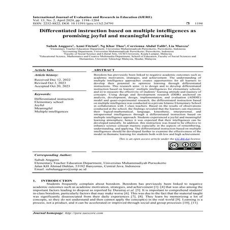 Differentiated instruction based on multiple intelligences as promising ...
