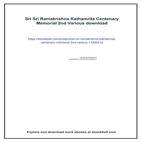 Sri Sri Ramakrishna Kathamrita Centenary Memorial 2nd Various | PDF