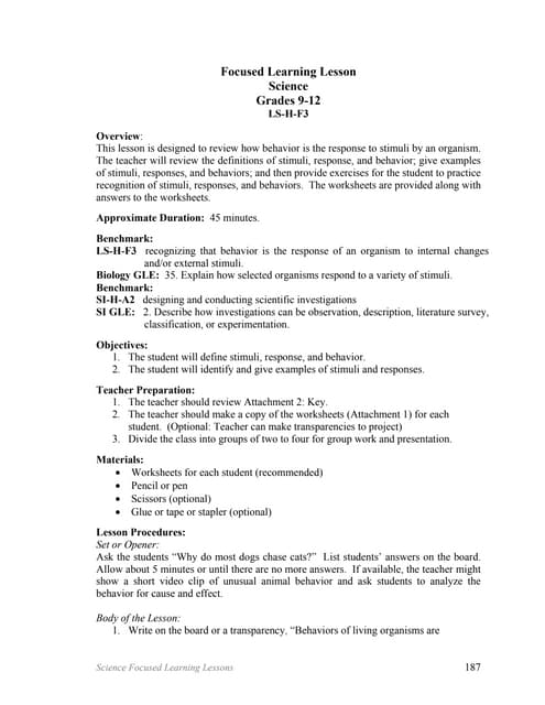 Stimulus and Response Worksheet | DOCX