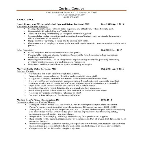 Corina Cooper Resume. | PDF