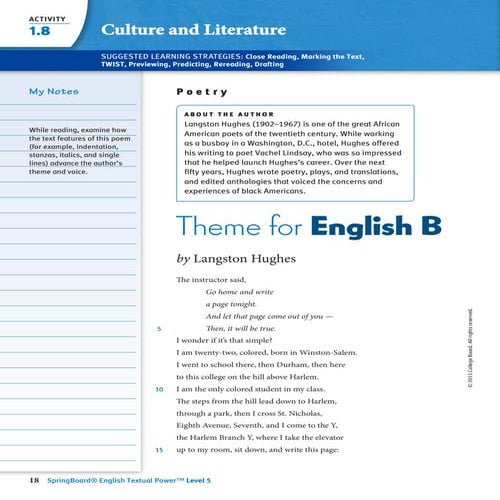 Theme for English B - Annotated | PDF