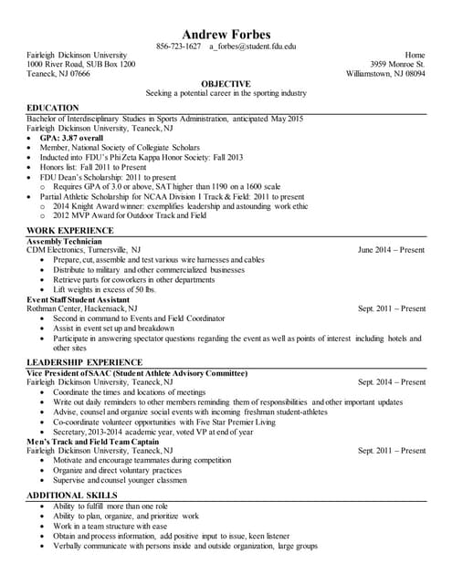 Andrew Simmons Athletic Resume | DOCX