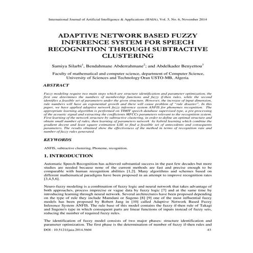 Adaptive Network Based Fuzzy Inference System For Speech Recognition Through Subtractive