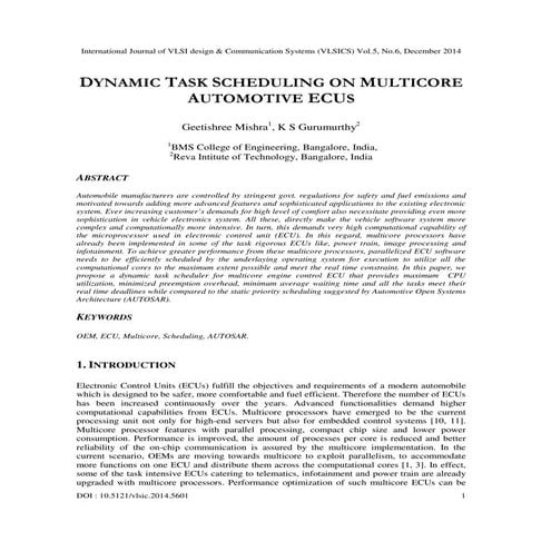 DYNAMIC TASK SCHEDULING ON MULTICORE AUTOMOTIVE ECUS | PDF