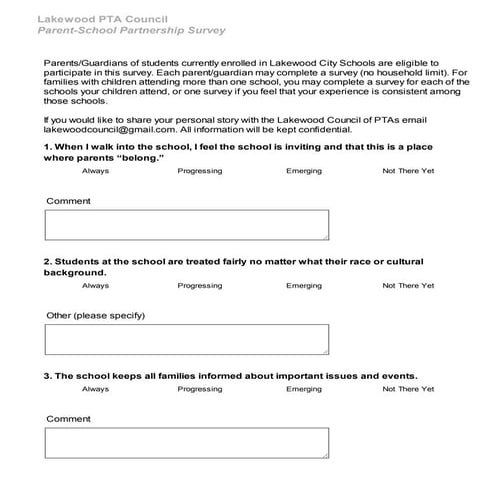 Lakewood PTA Council Parent-School Partnership Survey (1) | PDF