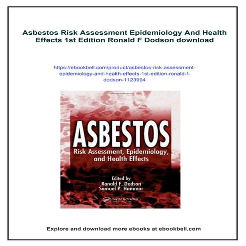 Asbestos Risk Assessment Epidemiology And Health Effects 1st Edition ...