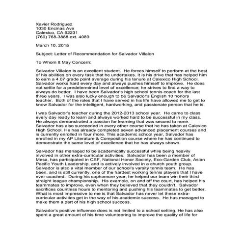 Rodriguez letter of recommendation | PDF