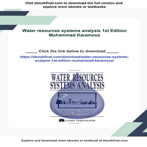 Water resources systems analysis 1st Edition Mohammad Karamouz | PDF